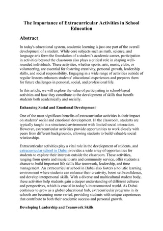 The Importance of Extracurricular Activities in School Education | PDF