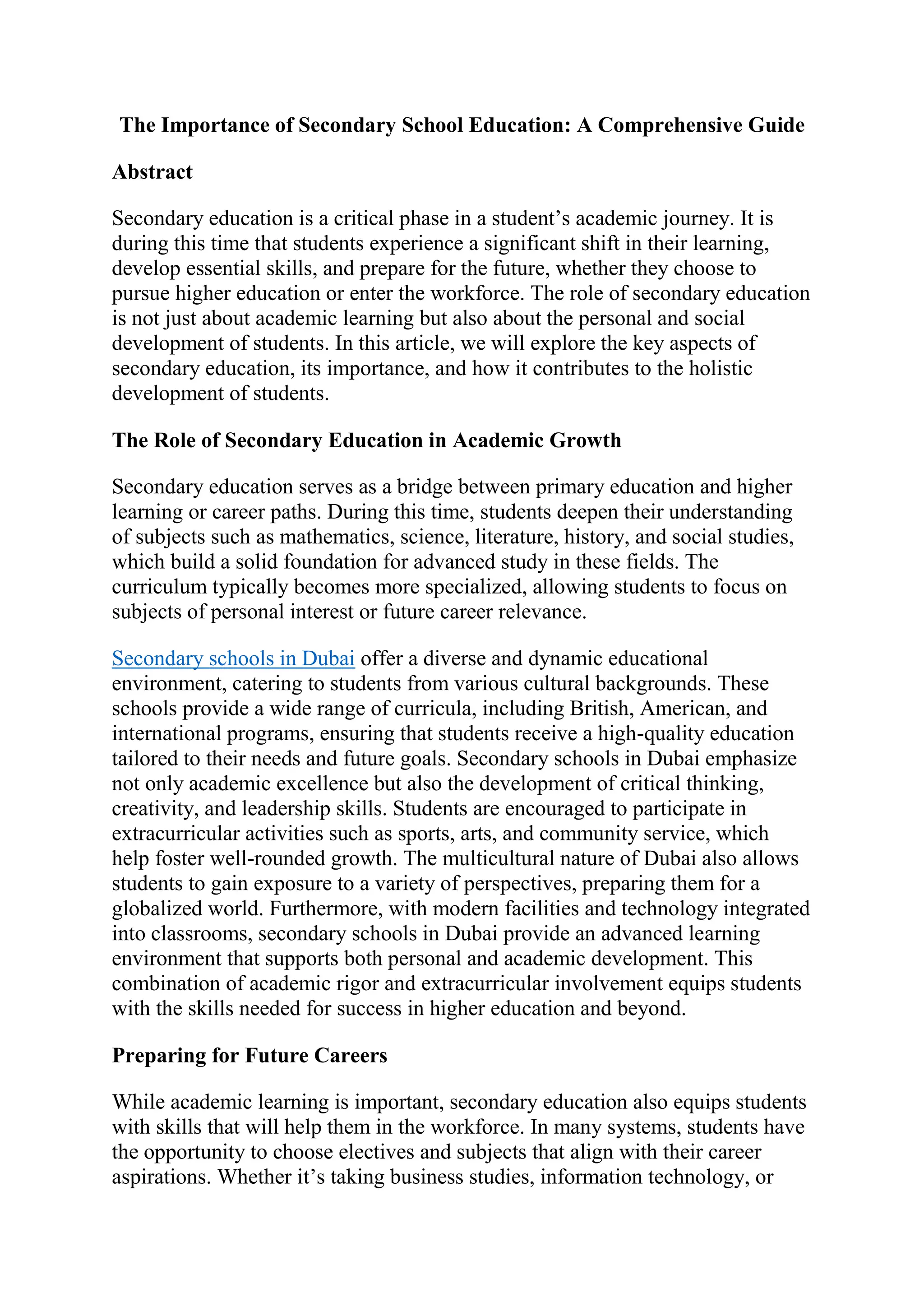 The Importance of Secondary School Education: A Comprehensive Guide | PDF