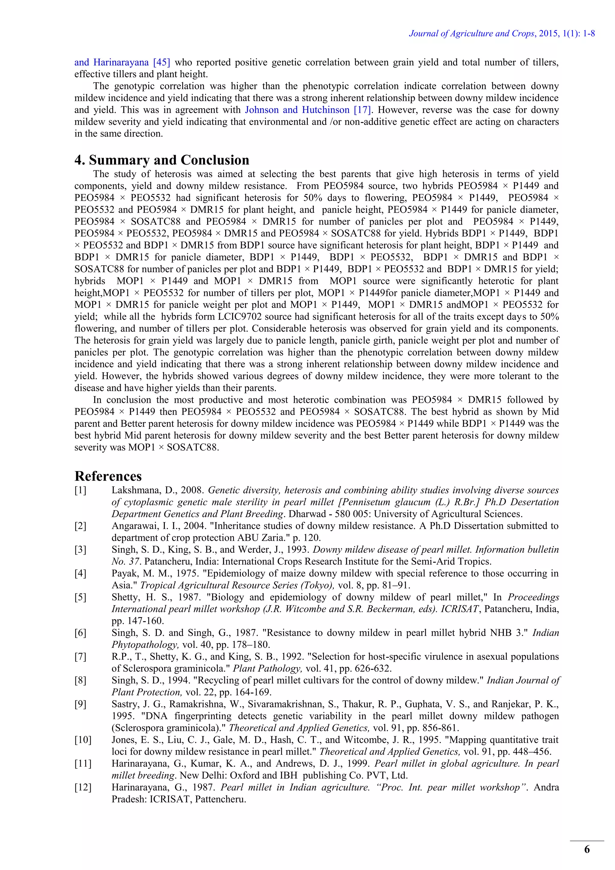 Evaluation of Heterosis in Pearl Millet (Pennisetum Glaucum (L.) R. Br ...