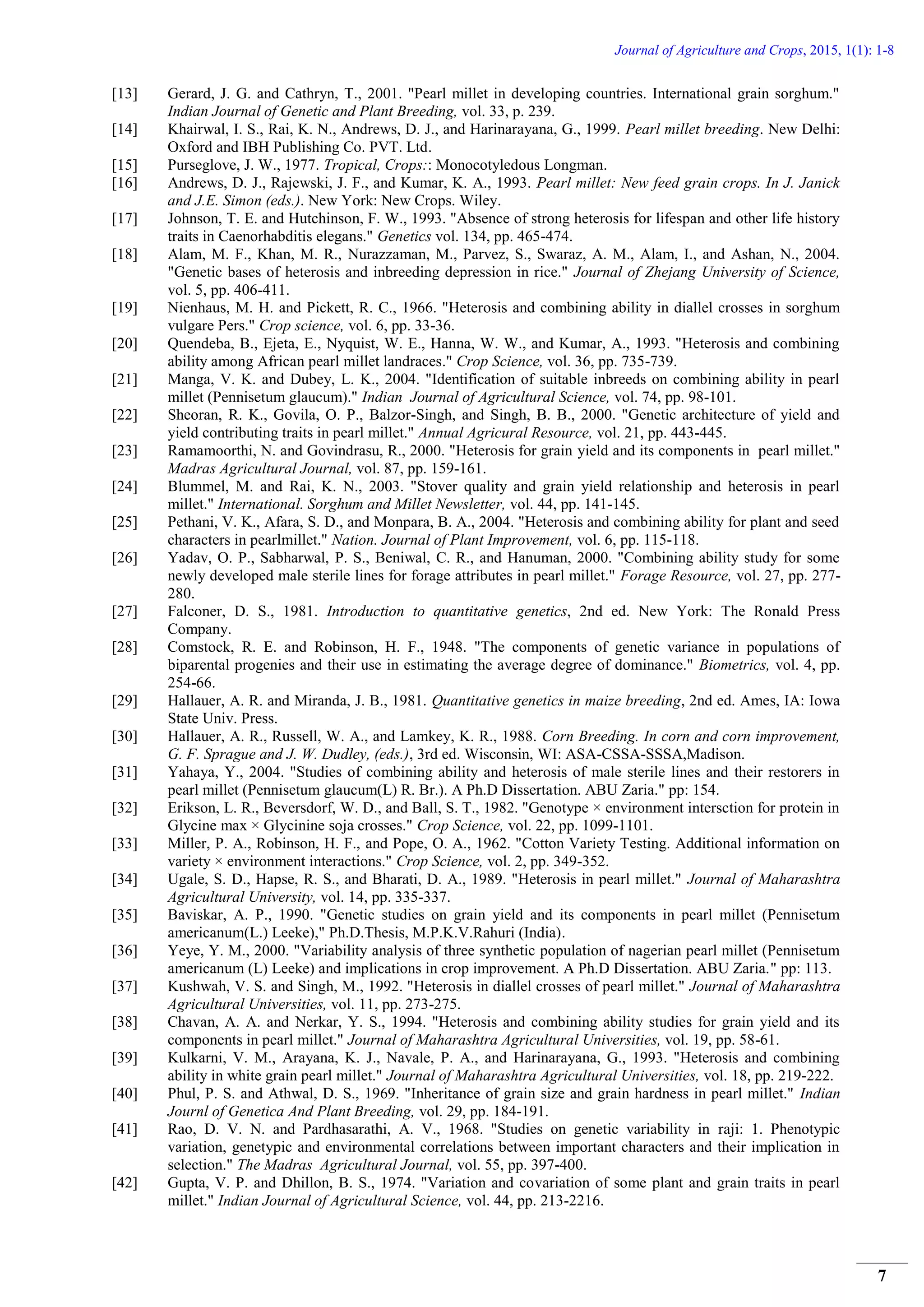 Evaluation of Heterosis in Pearl Millet (Pennisetum Glaucum (L.) R. Br ...