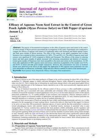 Efficacy of Aqueous Neem Seed Extract in the Control of Green Peach ...