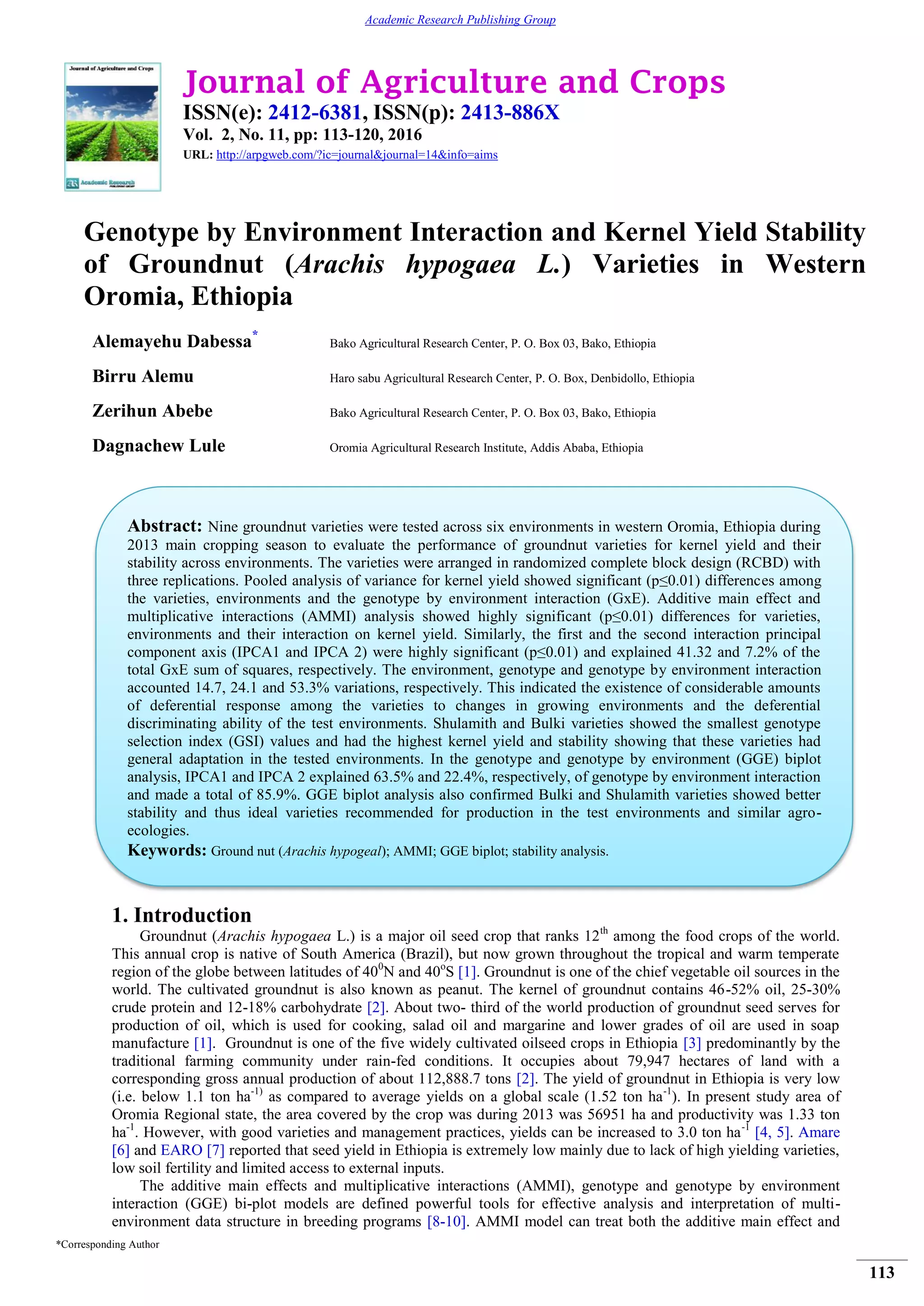 Genotype by Environment Interaction and Kernel Yield Stability of Groundnut (Arachis hypogaea L ...