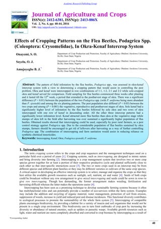 Effects of Cropping Patterns on the Flea Beetles, Podagrica Spp. (Coleoptera: Crysomelidae), In ...