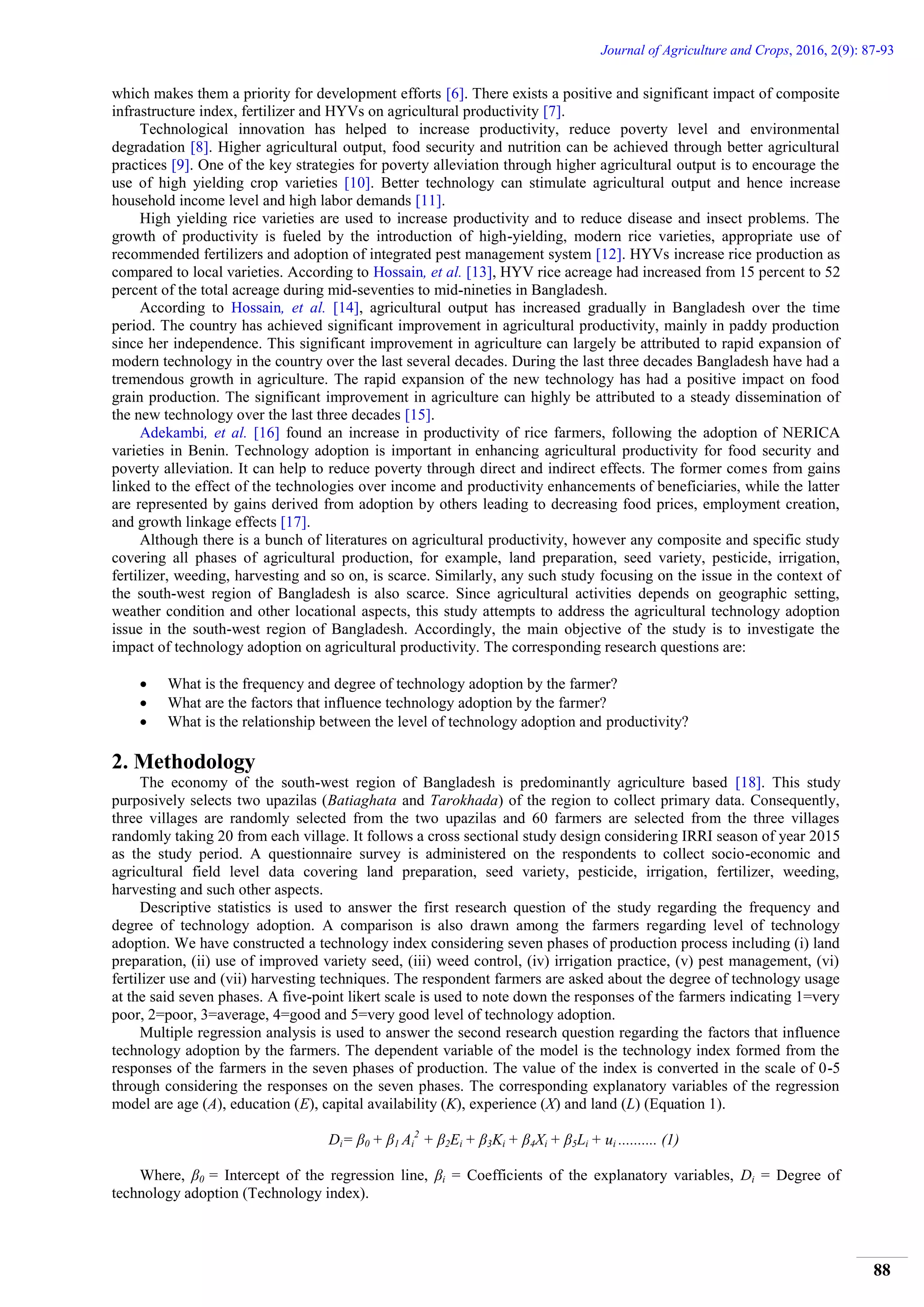 Impact of Technology Adoption on Agricultural Productivity | PDF