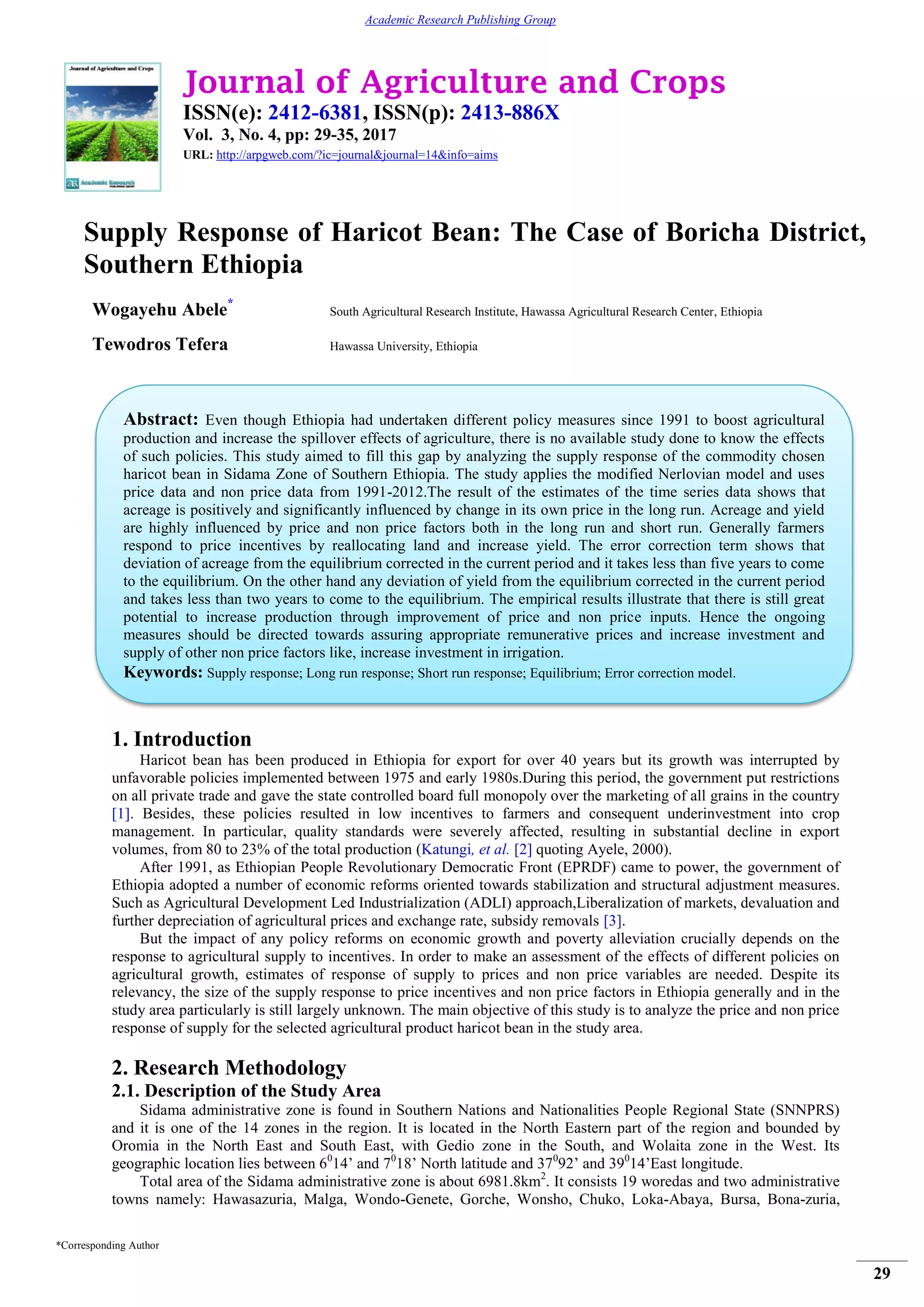Supply Response of Haricot Bean: The Case of Boricha District, Southern ...