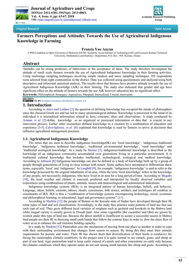 Farmers Perceptions and Attitudes Towards the Use of Agricultural Indigenous Knowledge in ...