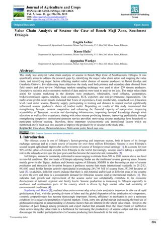 Value Chain Analysis of Sesame the Case of Bench Maji Zone, Southwest ...