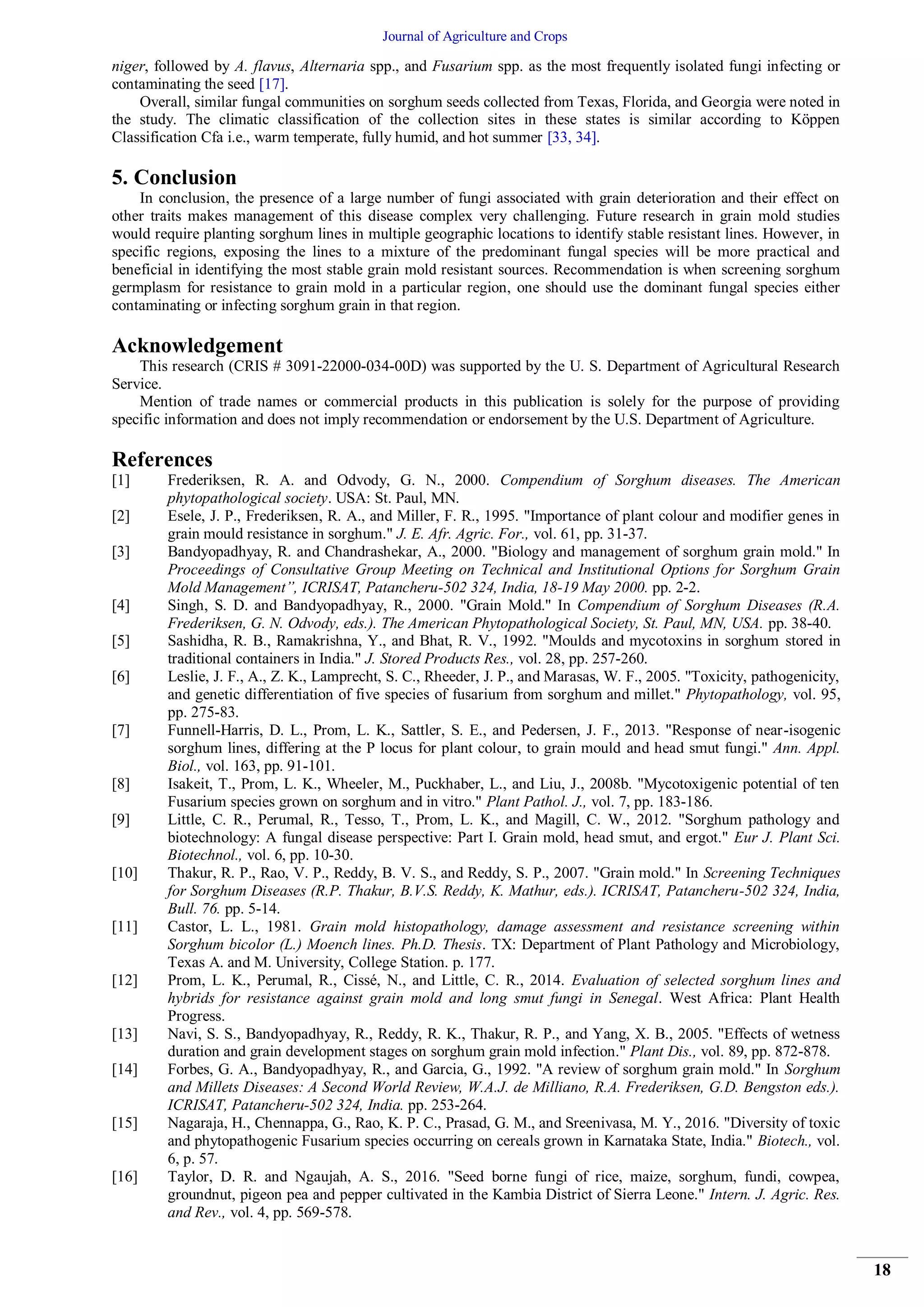 Sorghum Seed Fungal Community and Their Association with Grain Mold ...
