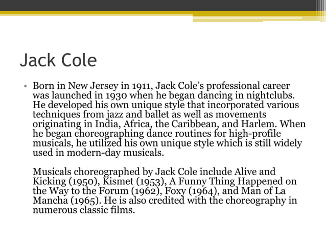 Jack Cole - Legendary Musical Theater Choreographer | PPTX | Musicals ...