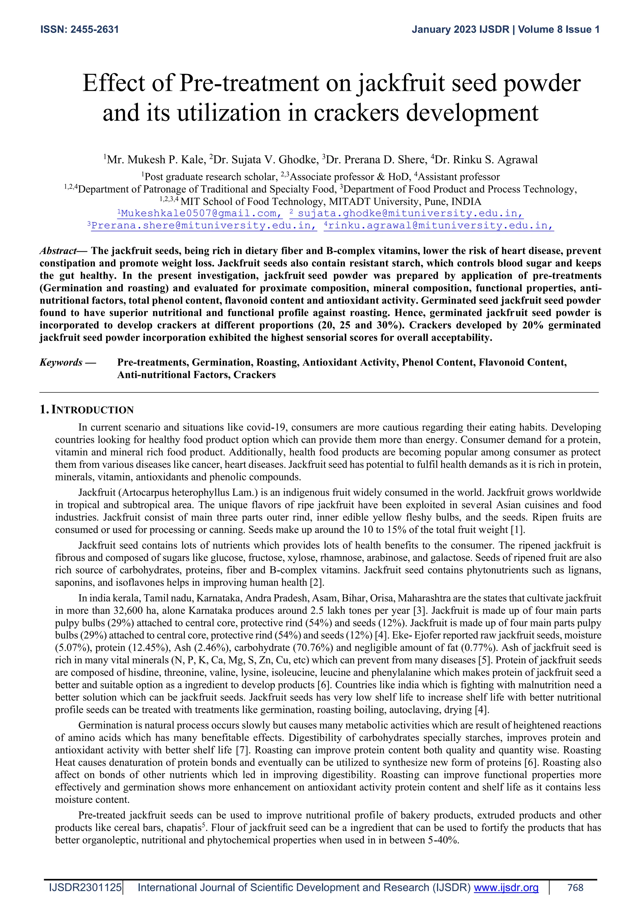 Effect of Pre-treatment on jackfruit seed powder and its utilization in ...