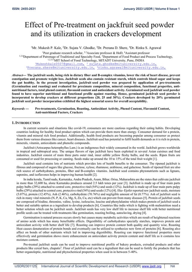 Effect of Pre-treatment on jackfruit seed powder and its utilization in crackers development | PDF
