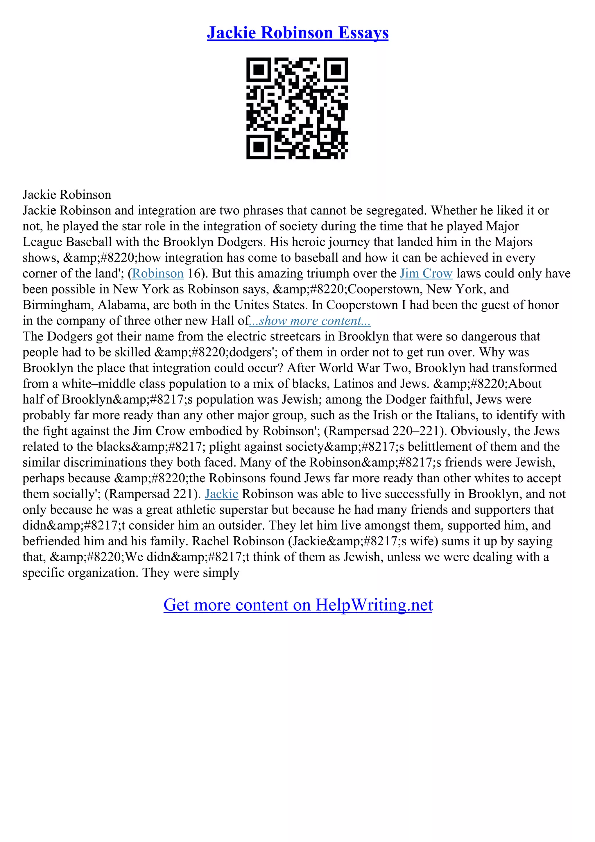 Jackie Robinson Essay | PDF