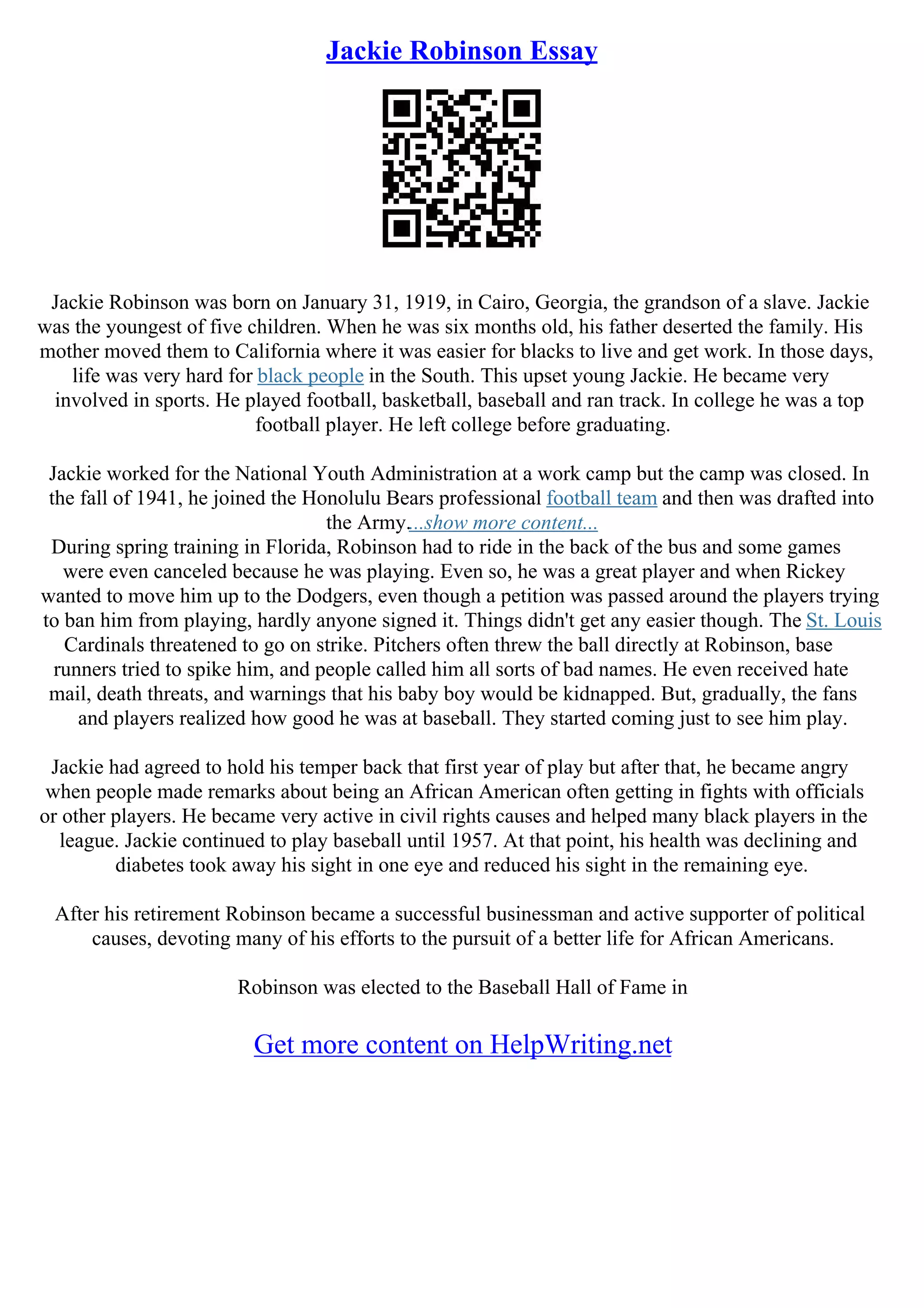 Jackie Robinson Essay | PDF