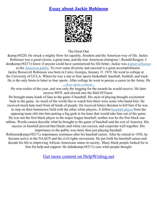 Jackie Robinson Essay | PDF
