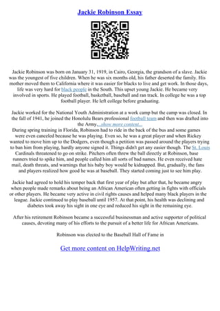 Jackie Robinson Essay | PDF