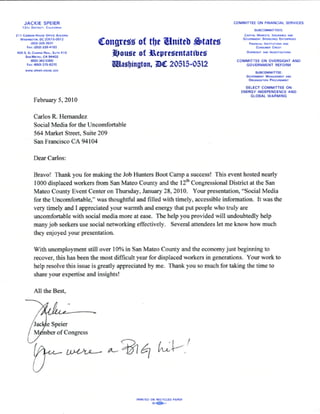 US Congresswoman Jackie Speier's "Thank You" Letter | PDF