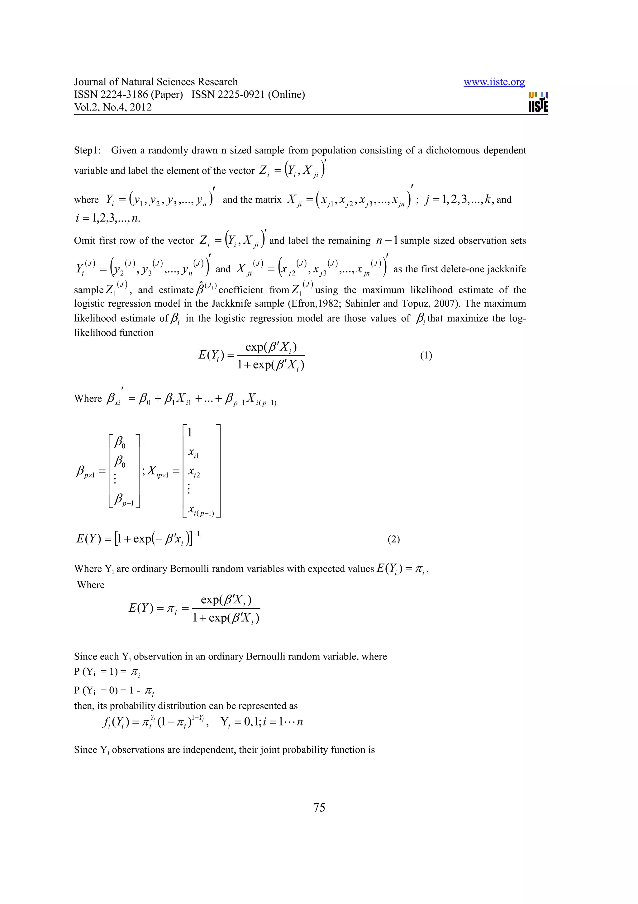 Jackknife Algorithm For The Estimation Of Logistic Regression Parameters Pdf