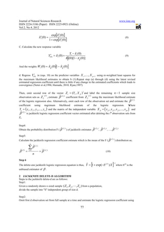 Jackknife algorithm for the estimation of logistic regression parameters | PDF