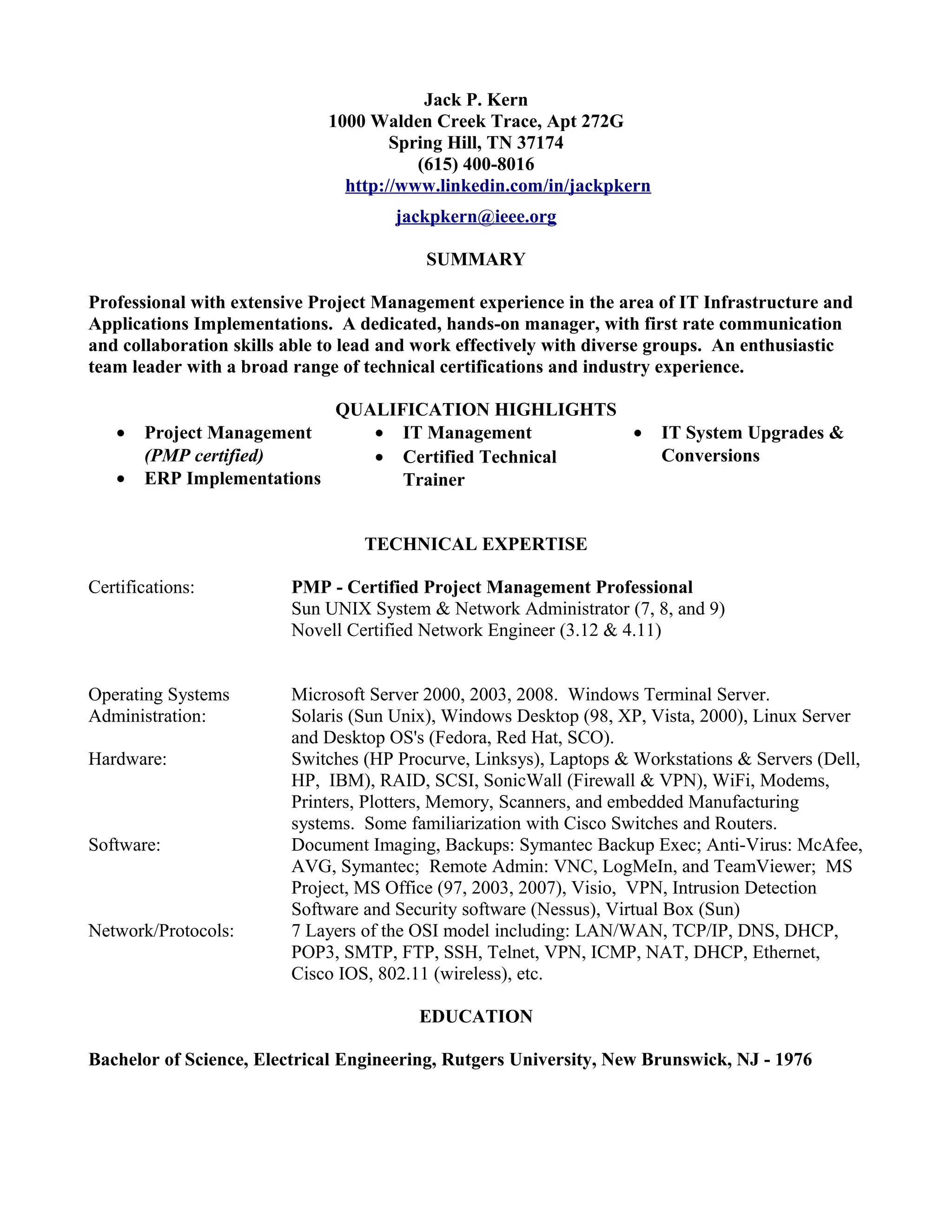 Project Manager - PMP [Resume] | DOC