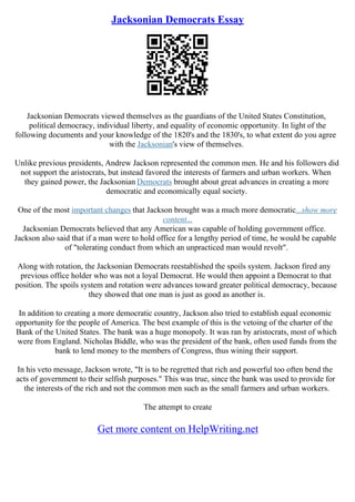 Jacksonian Democracy Essay | PDF