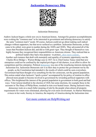 Jacksonian Democracy Essay | PDF