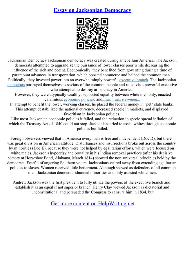Jacksonian Democracy Essay | PDF