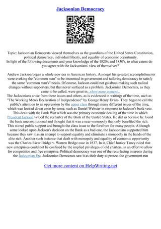Jacksonian Democracy Essay | PDF