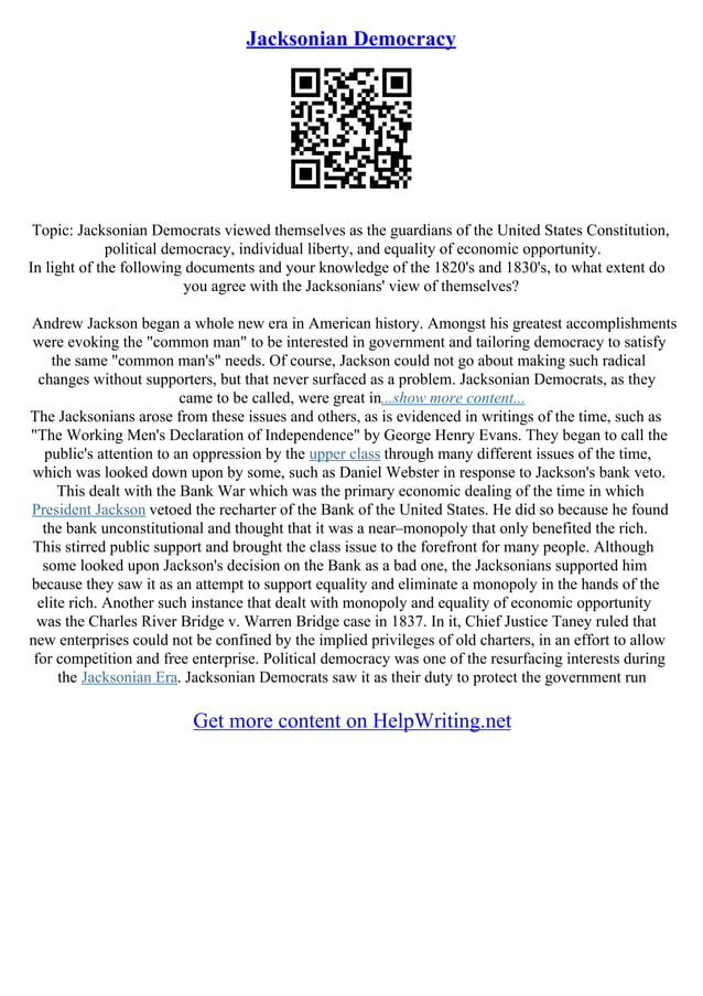 Jacksonian Democracy Essay | PDF