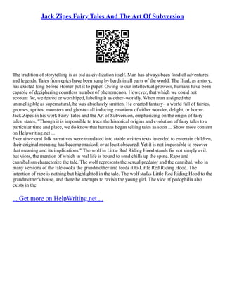 Jack Zipes Fairy Tales And The Art Of Subversion | PDF