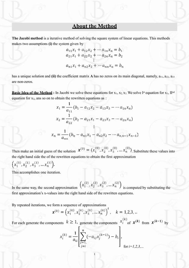 Jacobi iterative method | PPTX | Programming Languages | Computing