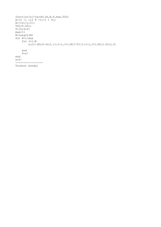 Jacobi Method For Matlab Pdf