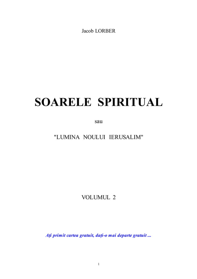 Jacob Lorber, Soarele spiritual - vol 2 | DOC