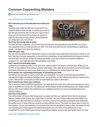 Common Copywriting Mistakes | PDF