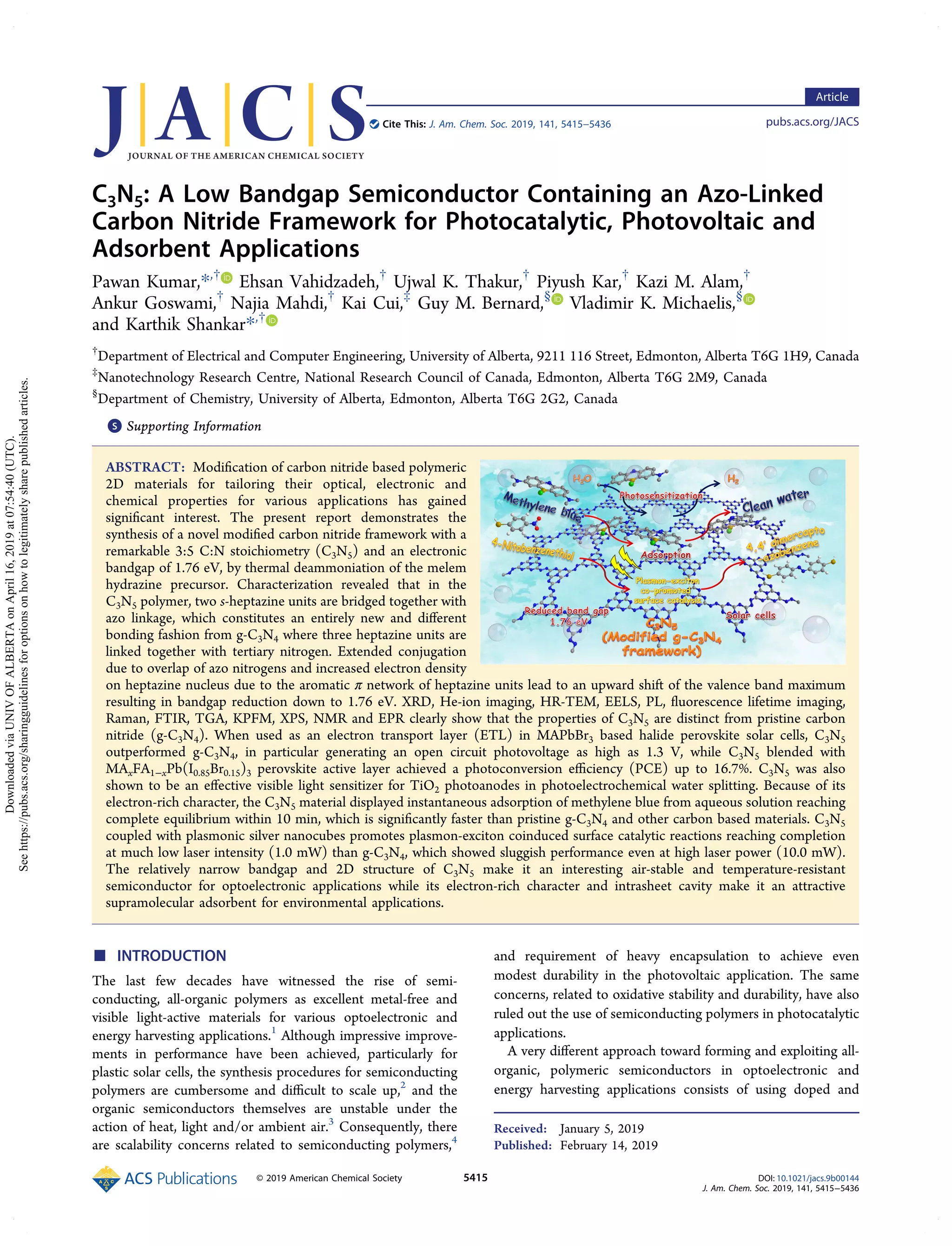 C3N5: A Low Bandgap Semiconductor Containing an Azo-Linked Carbon ...