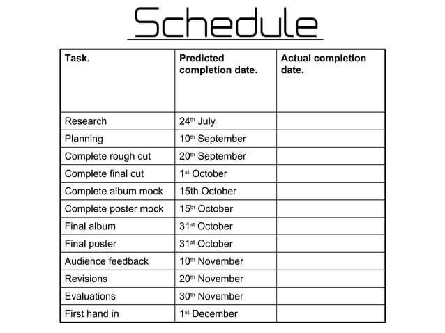 Music Video Schedule | PPT