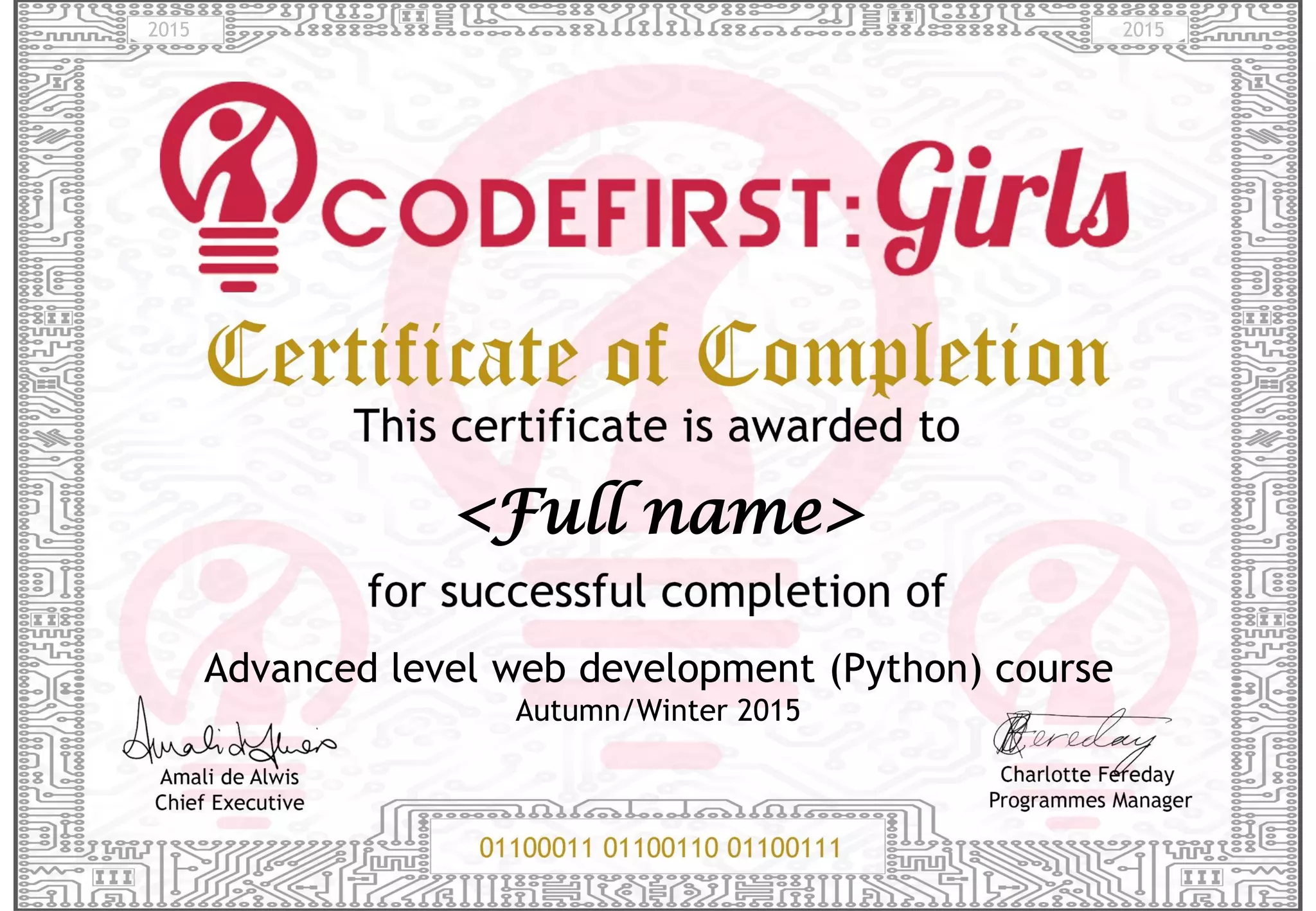 CodeFirst Girls Certificate of Completion | PPT