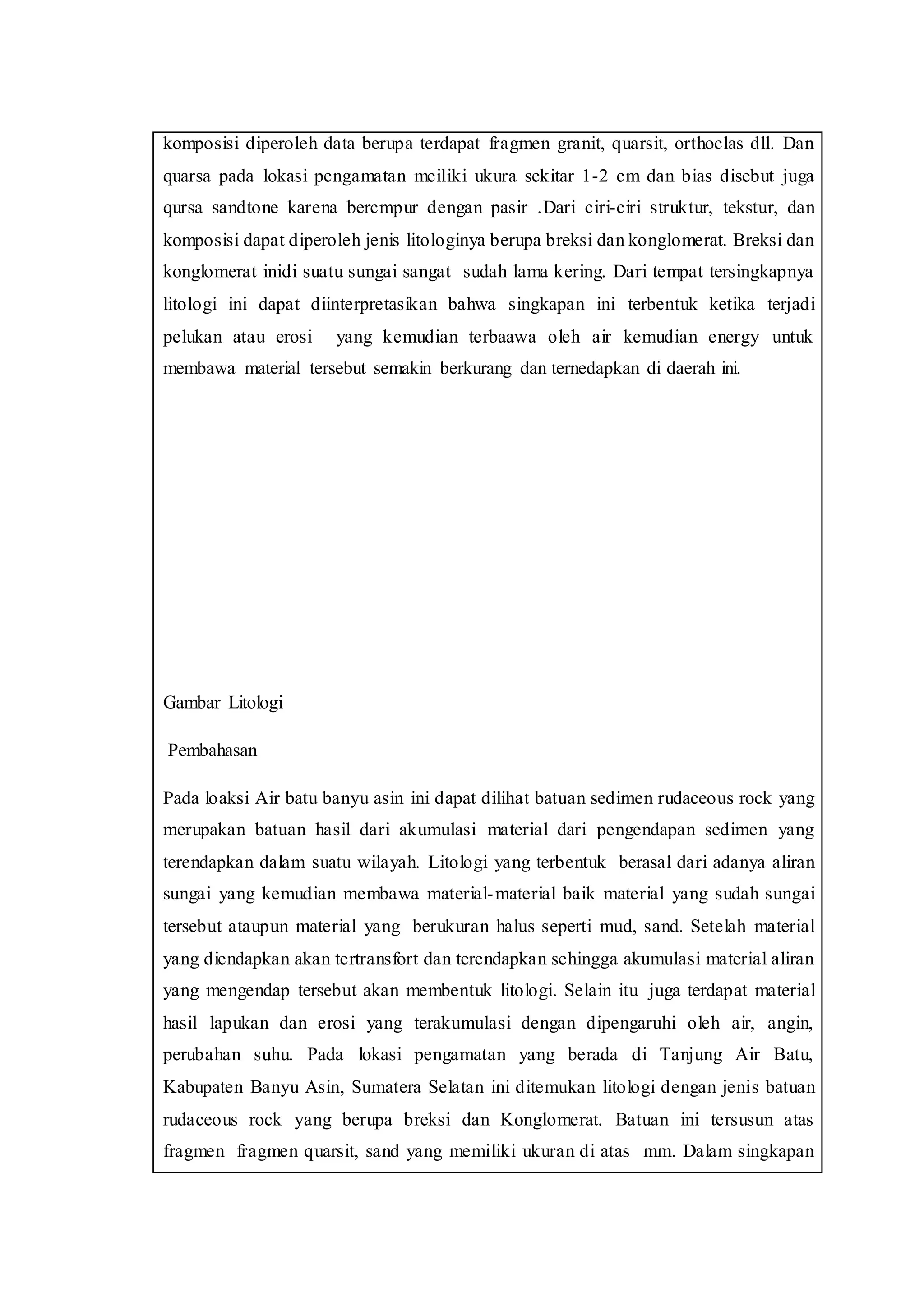 Laporan Rudaceos Rock, Air Batu, Banyu Asin, Sumatera Selatan | PDF