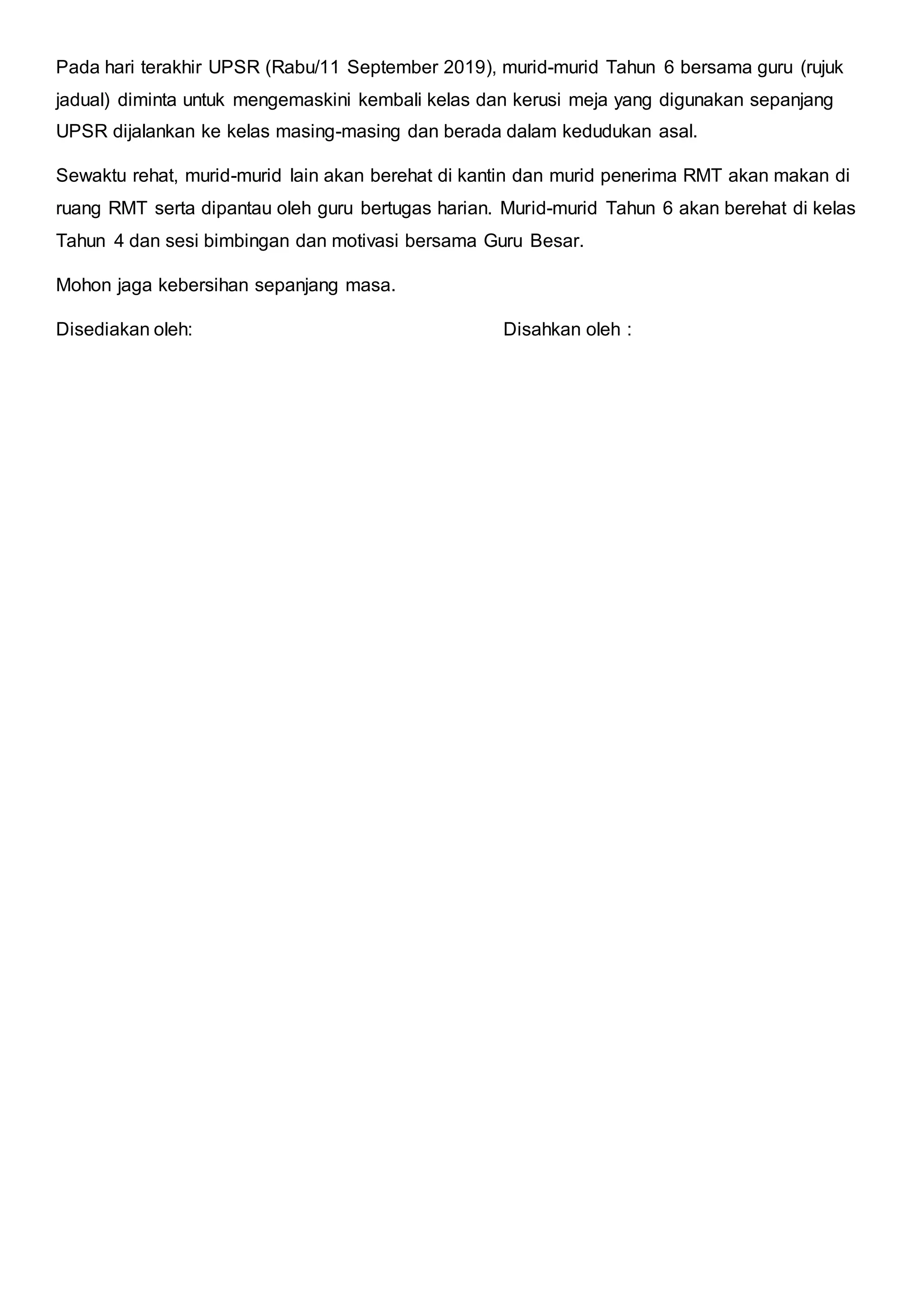 Jadual bertugas upsr | PDF