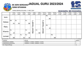 CONTOH JADUAL PERIBADI GURU SEKOLAH RENDAH 1 SESI | PDF