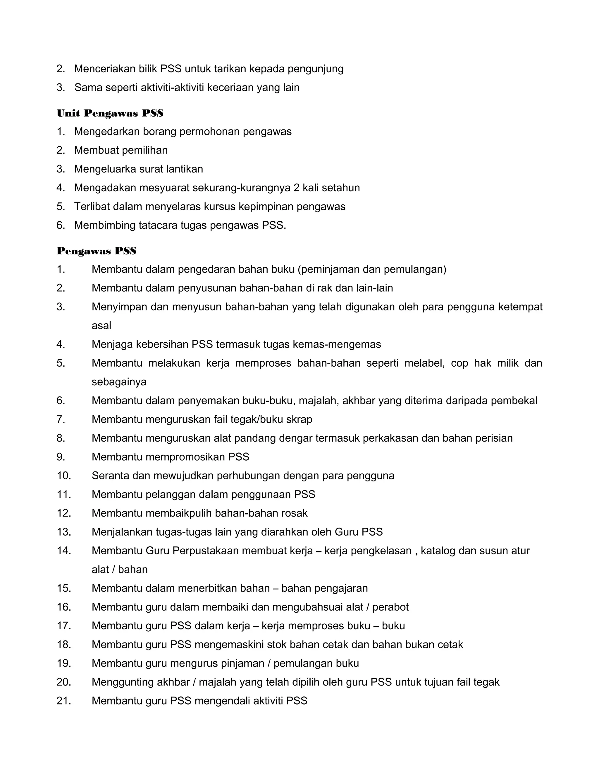 Jadual organisasi pss | PDF