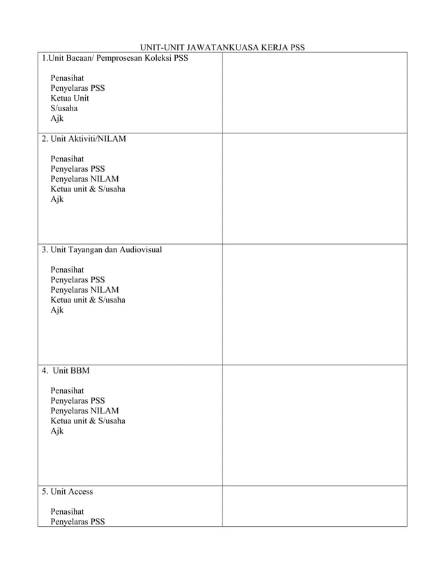 Jadual organisasi pss | PDF