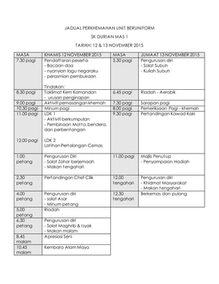 Jadual Perkhemahan Unit Beruniform | PDF