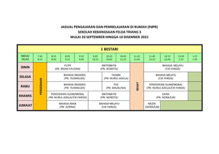 Jadual pdpr 2021 september | DOCX
