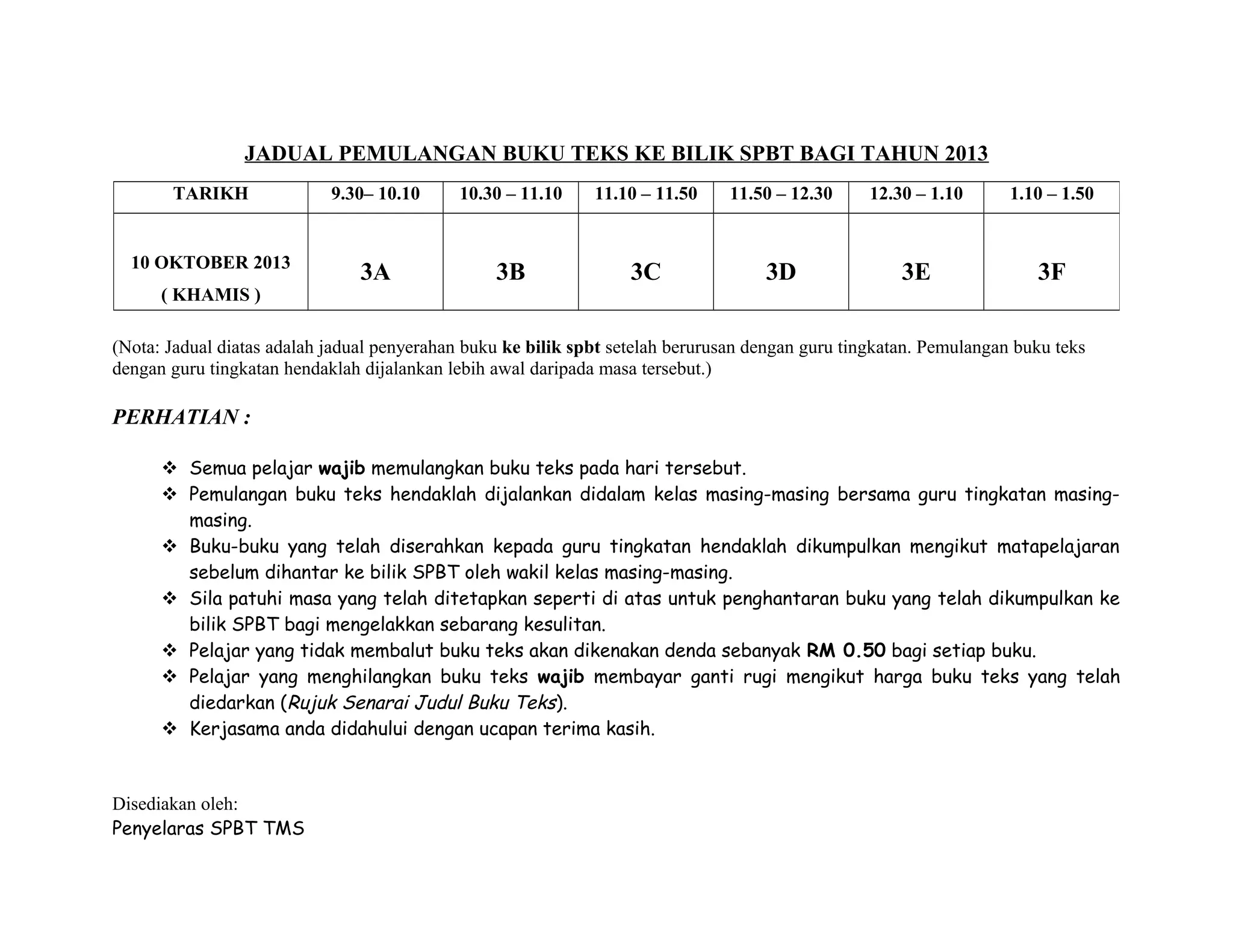 Jadual pemulangan buku form 3 | DOC