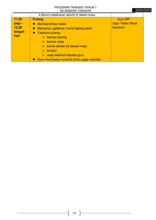 Jadual Transisi Tahun 1 SK Bandar Tangkak 2024/2025 | PDF