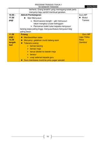 Jadual Transisi Tahun 1 SK Bandar Tangkak 2024/2025 | PDF