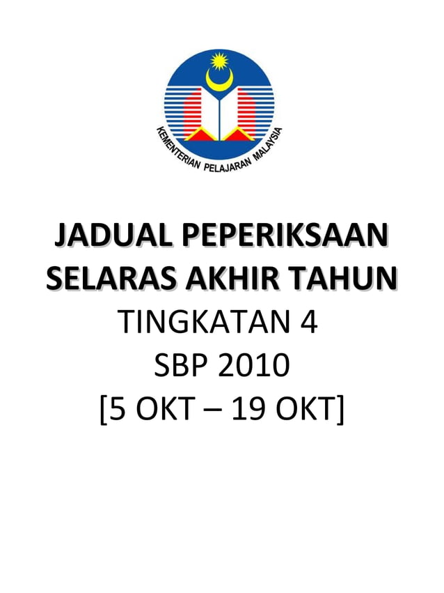 JADUAL PEPERIKSAAN SELARAS AKHIR TAHUN SBP | PDF