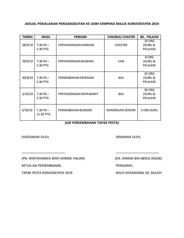 Jadual perjalanan bas | DOC