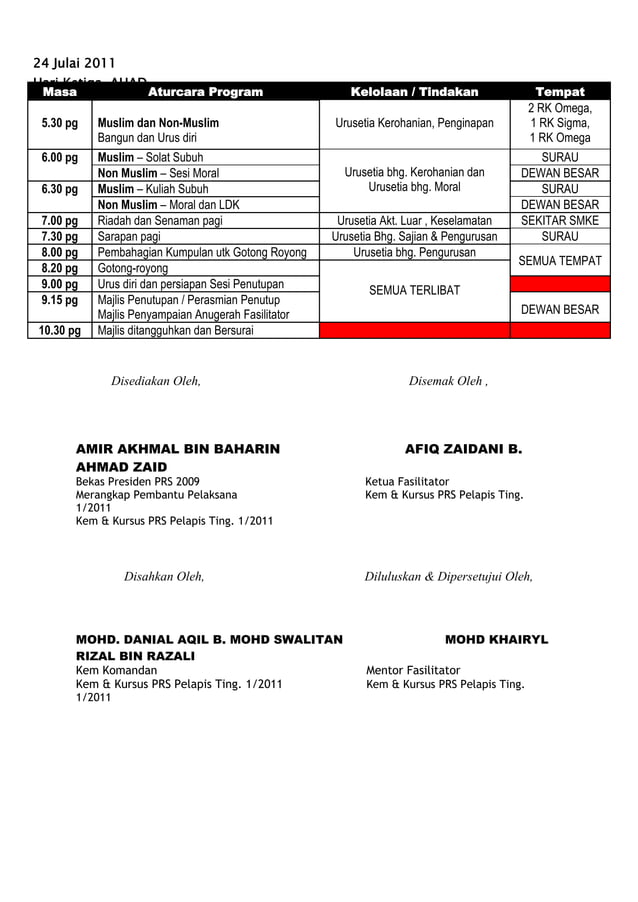 Jadual peserta kem dan kursus PRS | PDF