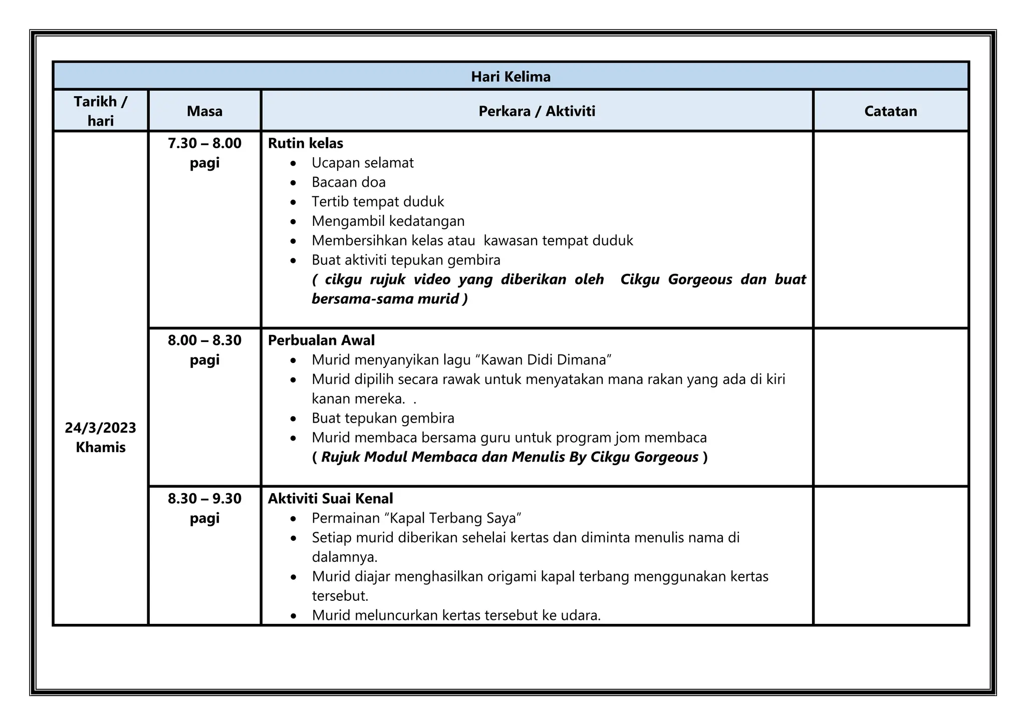 JADUAL PROGRAM TRANSISI TAHUN SATU 2023 BY CIKGU GORGEOUS.docx